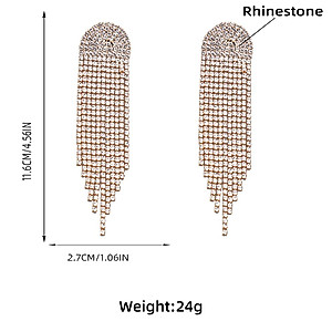 fxmimior Boho Rhinestones Tassels Statement Silver Earrings for Women Long Chain fashion for Wedding (Silver)