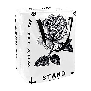 Sketch Rose Laundry Basket Large Cloth Organizer Bag Basket Foldable Laundry Hamper with Handles