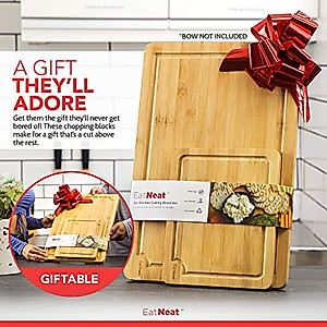 EatNeat Extra Large Bamboo Cutting Board Set- Luxury Kitchen and BBQ Chopping Board with Juice Grooves for Meat Carving, Fruits, and Vegetables- One XL 18 x 12-Inch and One 10 x 8-Inch