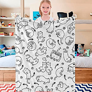 Cat Throw Blanket for Cat Lovers Cute Cat Flannel Fleece Blankets for Kids Adults Kawaii Simple Cat Print Lightweight Fuzzy Blanket Soft White Blanket for Couch Sofa Bed Birthday Gifts, 50''x60''