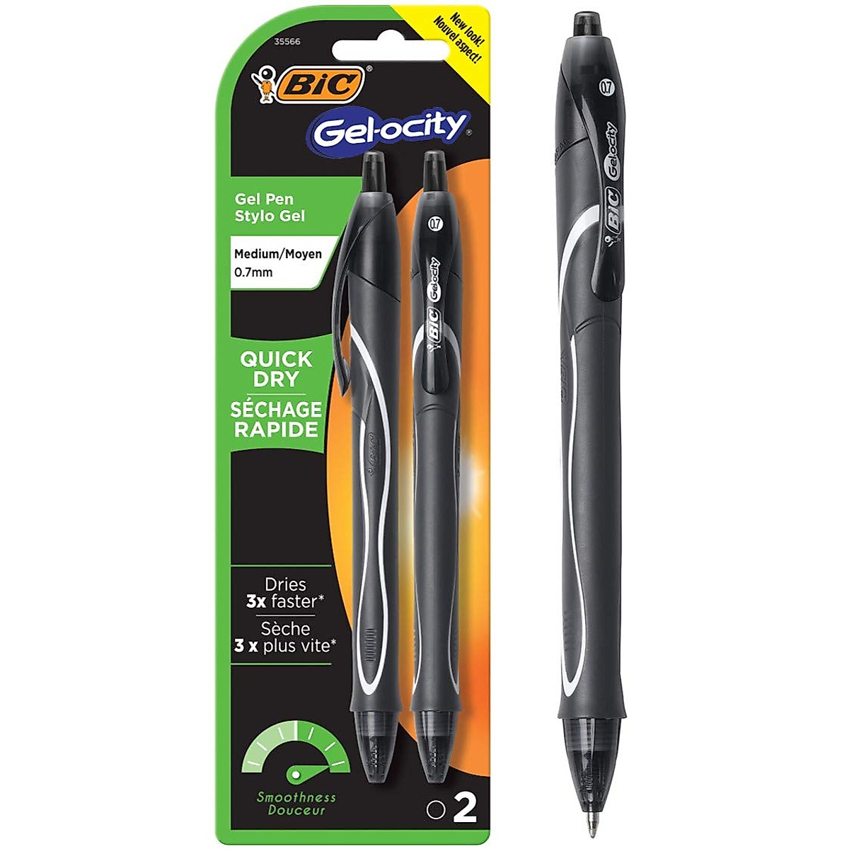 Bic RGLCGP21-BLK Gel-ocity Retractable Quick Dry Gel Pen44; Black - Pack of 2
