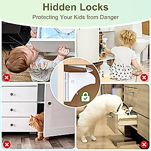 Child Safety Magnetic Cabinet Locks 6 Pack+2 Keys-AOSITE Baby Proofing Magnetic Drawer Locks for Kitchen with Adhesive No Drilling or Screws Fixed, 4 Baby Safety Cabinet Locks for Knobs