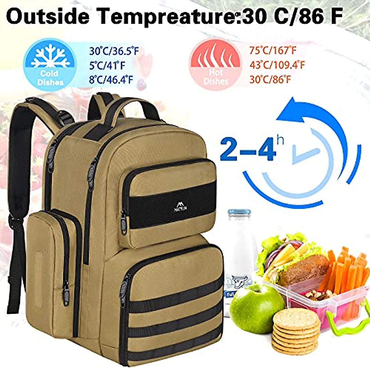 MATEIN Lunch Backpack for Men, 17 Inch Travel Laptop Backpack Insulated Cooler Bag Lunch box Rucksack with USB Charging Port, Extra Large Water Resistant College Work Computer Daypack Gifts for Men