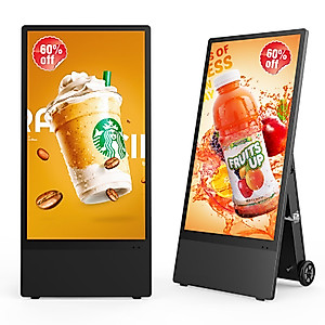 43 Inch Outdoor Digital Signage Displays,Rechargeable Digital Lcd Kiosks,Moveable Commercial Totem,IP55 Waterproof,Auto Adjustment High Brightness Screen(3840*2160),High Capacity Batterie,Android 9.0