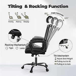 JHK Home Office Desk Chair, Ergonomic Office Chair with Adjustable Headrest and Soft PU Armrest, Swivel Rolling Chair Mesh Reclining Computer Chair with Lumbar Support and Tilt Function, Black
