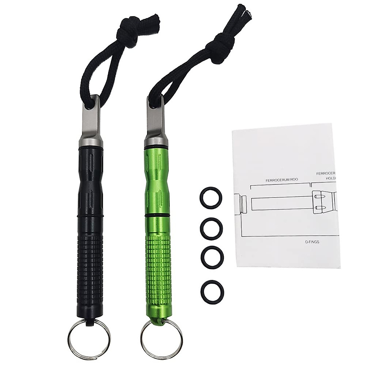 2-Pack Compact Fire Starter Sticks Scraper Striker Waterproof Fire Steel Strikes Survival Ferro Rod Flint Fire Steel Spark Magnesium Rod for EDC, Emergency Survival Kits,Camping,Hiking(Green+Orange)