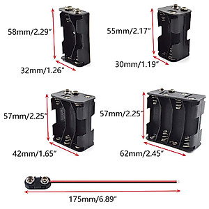 SDTC Tech 2/4/6/8 x 1.5V AA Battery Holder with Snap Connector Kit Include 3/6/9/12 Volt Battery Case Box and I Type Hard Shell Battery Clip Buckle Lead Wire