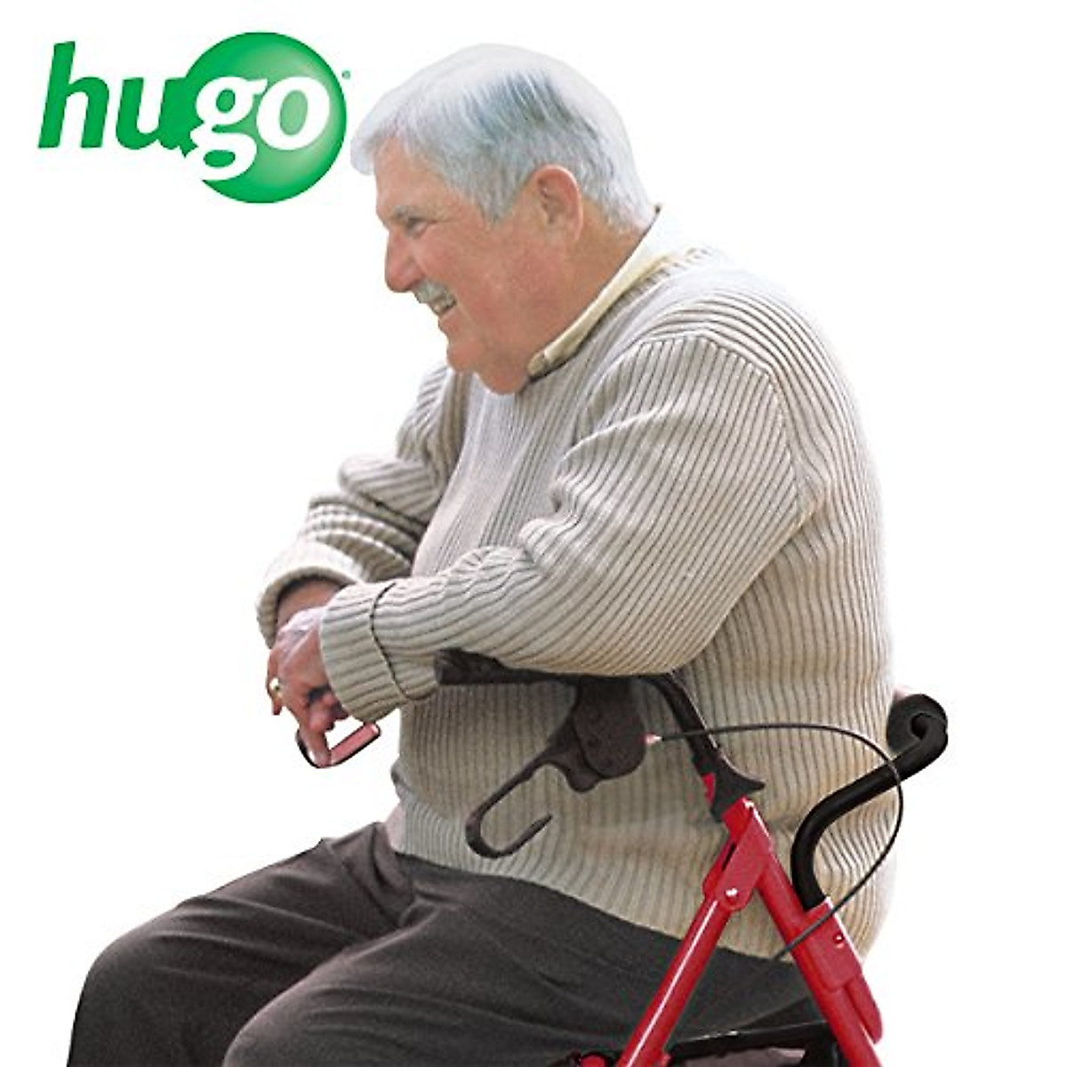 Hugo Mobility 700-961 Foldable Rollator Walker with Seat and Saddle Bag, Red