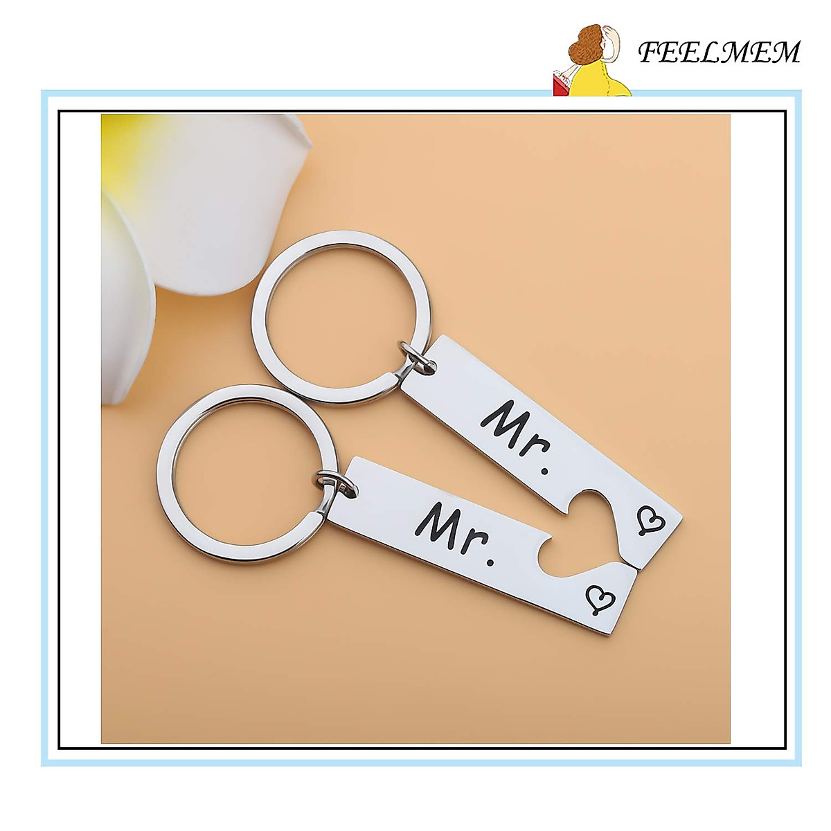 FEELMEM Mr. and Mr. Gay Couple Keychain Set His and His Same Sex Gay Wedding Keyring Gift Gay Marriage Gifts (silver)