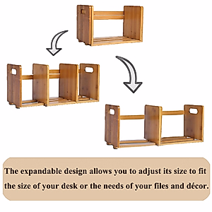 Maydear Bamboo Desktop Bookshelf, Small Expandable Desktop Organizer Desk Hutch Dorm Table Top Bookcase for Office and Home