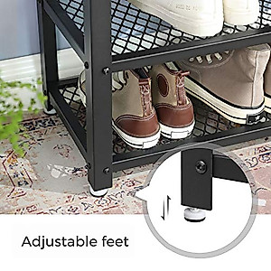 VASAGLE Shoe Bench, 3-Tier Shoe Rack, 11.8 x 28.7 x 17.7 Inches Shoe Shelf Storage Bench with Metal Mesh Shelves and Seat, Free Standing Shoe Organizer for Entryway, Greige and Black