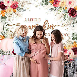 Mocsicka Little Pumpkin Baby Shower Backdrop Burgundy Pink Pumpkin Baby Shower Background Boho Autumn Baby Shower Party Decorations Banner Photo Studio Props (7x5ft)