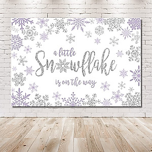 MEHOFOND Winter Snowflake Kids Baby Shower Backdrop Purple and Silver Photography Background Party Decorations Winter Wonderland Photo Studio Banner for Cake Table Supplies 7x5ft