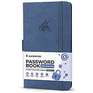 Clever Fox Password Book 2nd Edition – Hardcover Password Keeper with Alphabetical Tabs – Internet Address Notebook & Login Details Organizer Journal – 4.1x7.6” (Smoke Blue)