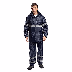 Portwest F440 Men's Hi Vis Waterproof Rain Jacket - Classic Iona Reflective Rain Jacket Black, Large