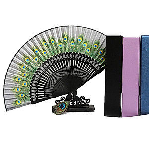 Handmade Folding Fan Peacock Fan Ancient Wind Female Fan Ladies Folding Fan Ethnic Wind Small Fan Handheld Fan