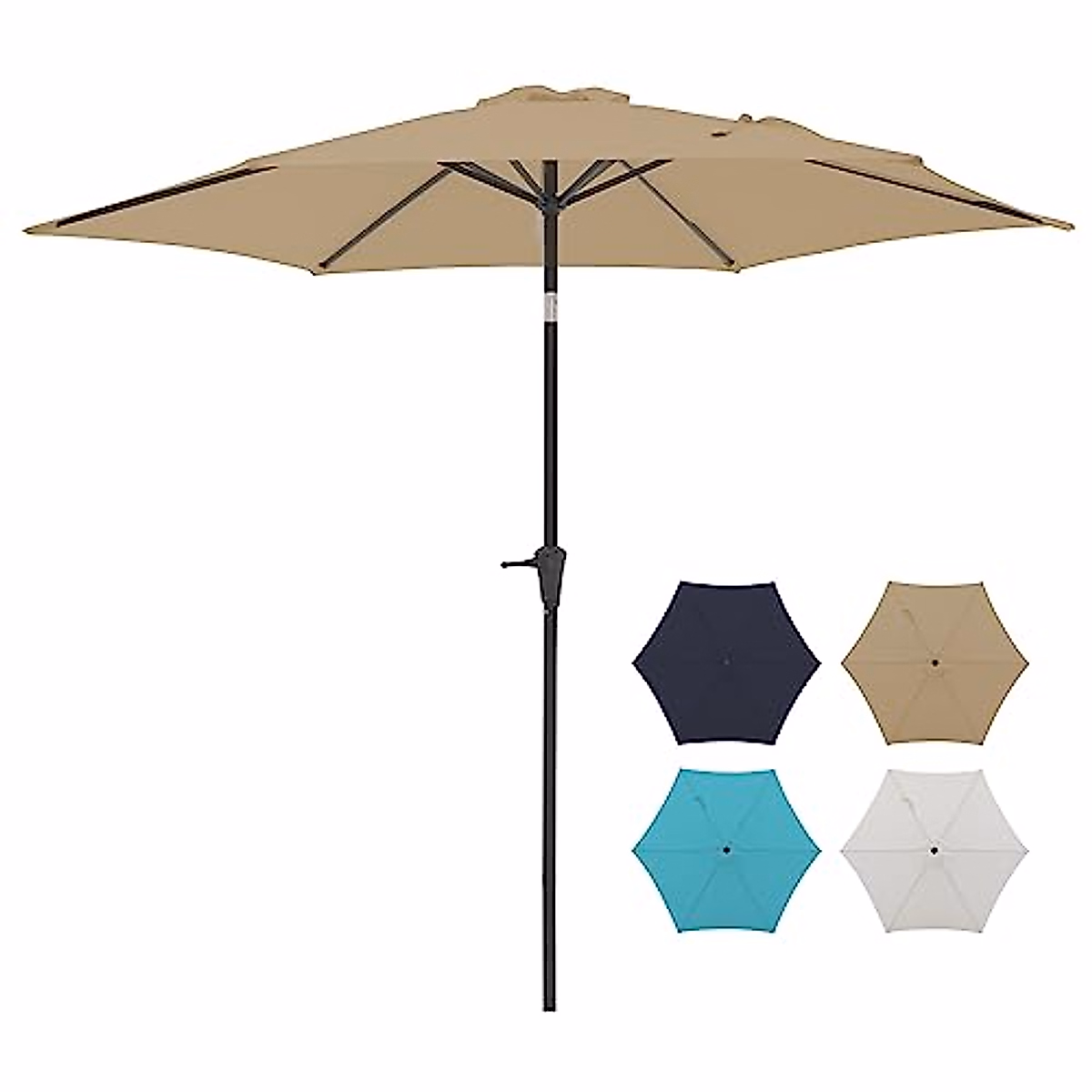 COBANA 9’ Patio Umbrella, Outdoor Table Market Umbrella with Push Button Tilt and Crank, 6 Steel Ribs, Beige