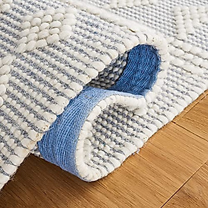 SAFAVIEH Natura Collection Accent Rug - 4' x 6', Ivory & Light Blue, Handmade Moroccan Boho Rustic Braided Tassel Wool, Ideal for High Traffic Areas in Entryway, Living Room, Bedroom (NAT342A)