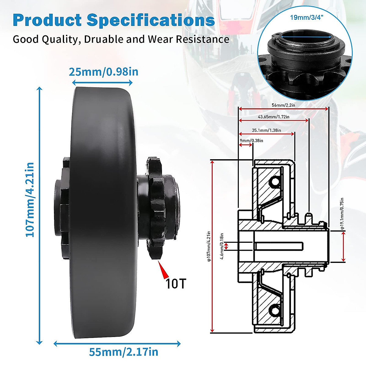 Go Kart Clutch 3/4" Bore 10T with #40 41 420 Chain for Go Kart Minibike Yerf-Dog karts with Tecumseh