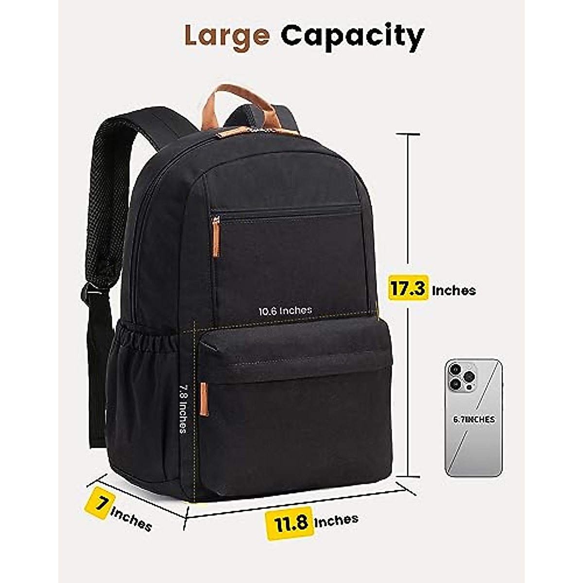 Vorspack Backpack for Men and Women - Lightweight Backpack Classical Basic Bookbag with Multi-pockets Casual Daypack for College Workplace Travel - Black