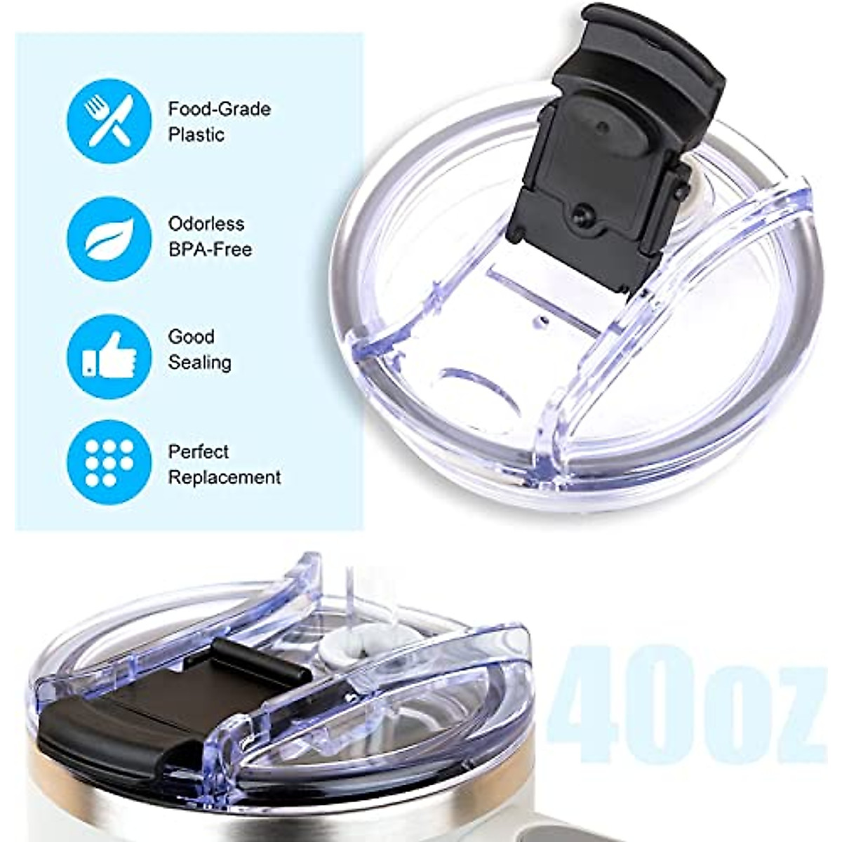 40oz Tumbler Lids compatible with Stanley Quencher Cup 40 oz tumbler with handle, Leak-Proof Clear Plastic Replacement Lids, Only compatible with Stanley Adventure Quencher Travel 40 Oz Tumbler