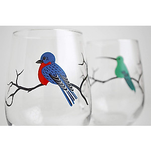 Stemless Wine Glass Set of 4 Birds - Silkscreened Glassware Collection - Bird Watching Gifts