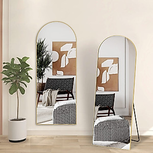 NUTTUTO 64"×21" Arched Full Length Mirror, Floor Mirrors with Aluminum Alloy Frame, Wall-Mounted Full Length Body Mirror Free-Standing or Leaning Against Wall for Bedroom Living Room, Gold
