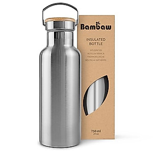 Bambaw Insulated Water Bottle 24oz | Stainless Steel Water Bottle | Insulated Water Bottles | Travel Water Bottle | Metal Water Bottle | Large Water Bottle | Reusable Water Bottle 750 ml