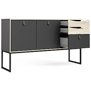 Tvilum, Black Matte and Oak Structure Stubbe 2 Door Sideboard with 3 Drawers