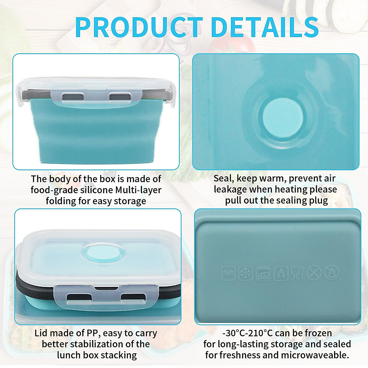 ABSOK 2 Pcs Collapsible Food Storage Containers with Lids and Vent, Silicone Food Storage Containers, Microwave Freezer Dishwasher Safe