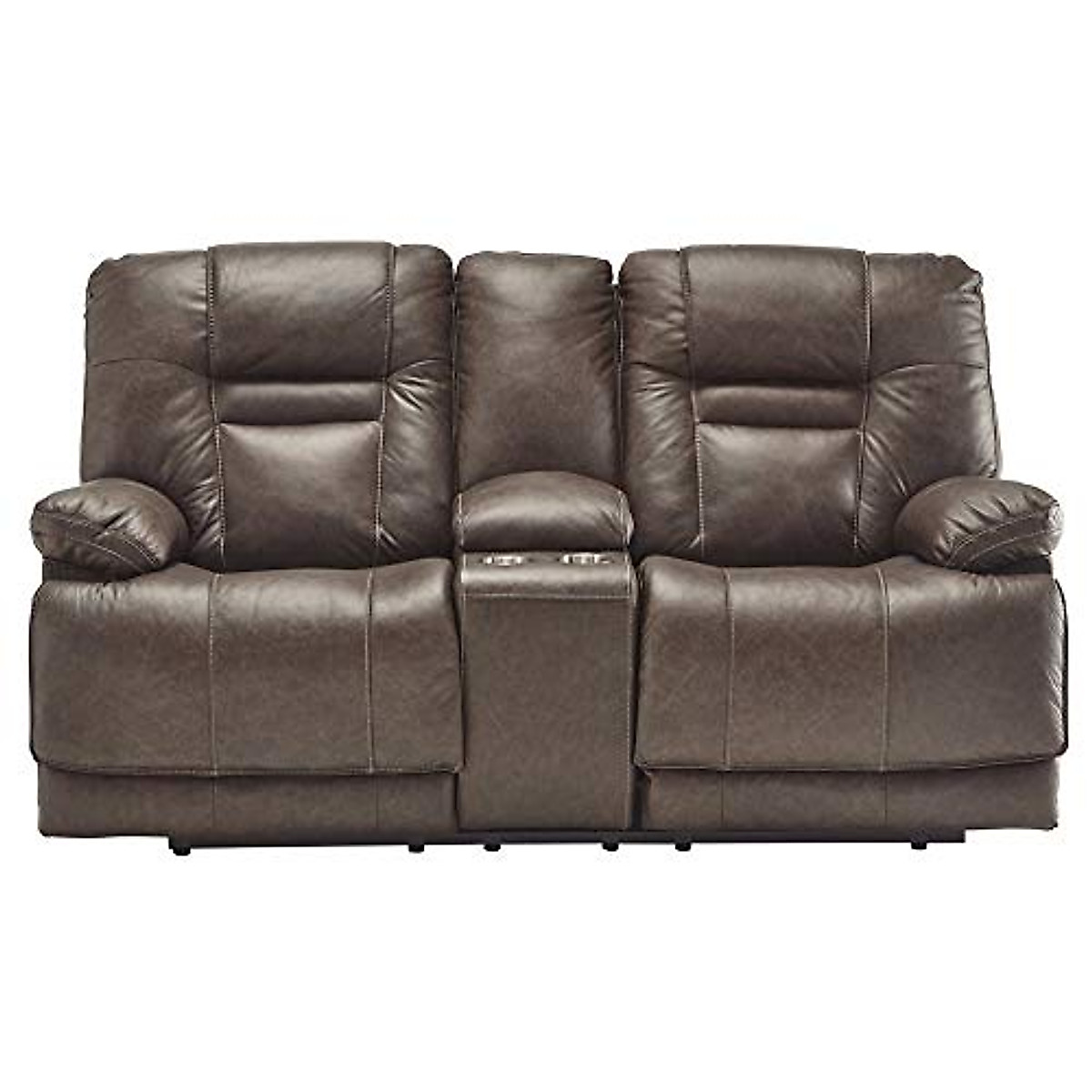Signature Design by Ashley Wurstrow Leather Adjustable Dual Sided Power Reclining Loveseat with Console & USB Charging, Brown