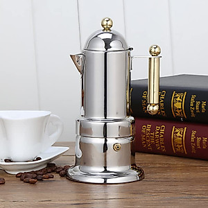Pissente Moka Pot, 200ml Capacity Moka Coffee Pot, Easy to Use Coffee Maker Stovetop, Stainless Steel Moka Pot Stovetop Coffee Maker with Valve for Home Kitchen Office Camping