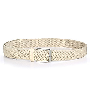 BSLLNEK Elastic Braided Belt, 1 3/8", Woven Stretch Belt for Golf Casual Jeans Shorts Pants (Beige, Medium (33-36" Waist))