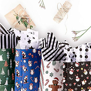 Whaline 120 Sheet White Black Tissue Paper Star Stripes Dots Pattern Tissue Paper 4 Styles Simple Gift Wrapping Paper Bulk for Birthday DIY Crafts New Year Gift Bag Supplies, 14 x 20"