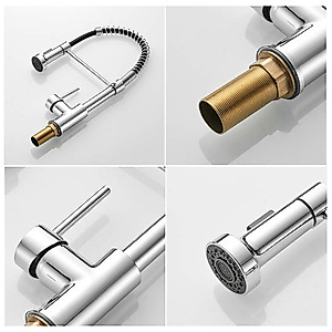 OWOFAN Spring Kitchen Sink Faucet Commercial Single Handle Single Lever Kitchen Faucet with Pull Down Sprayer, Polished Chrome Kitchen Faucets