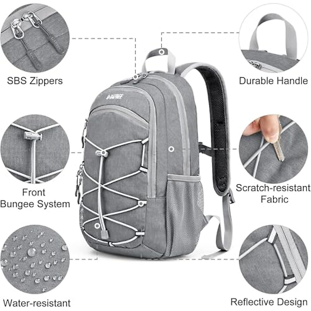 G4Free Mini 12L Hiking Backpack RFID Small Rucksack Compact Multipurpose Daypacks for Men Women Camping Walking Daytrip, Light Grey