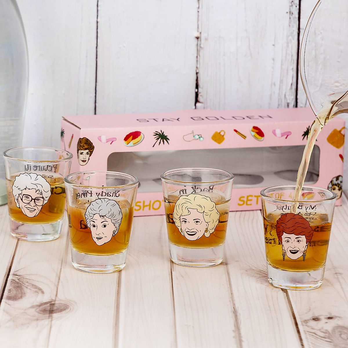 DDDDXO Golden Girls Mini Shot Glasses, Golden Girls Merchandise, Golden Girls TV Show Fans Gifts, Golden Girls Gifts for Women, Golden Girls Shot Glass Set of 4