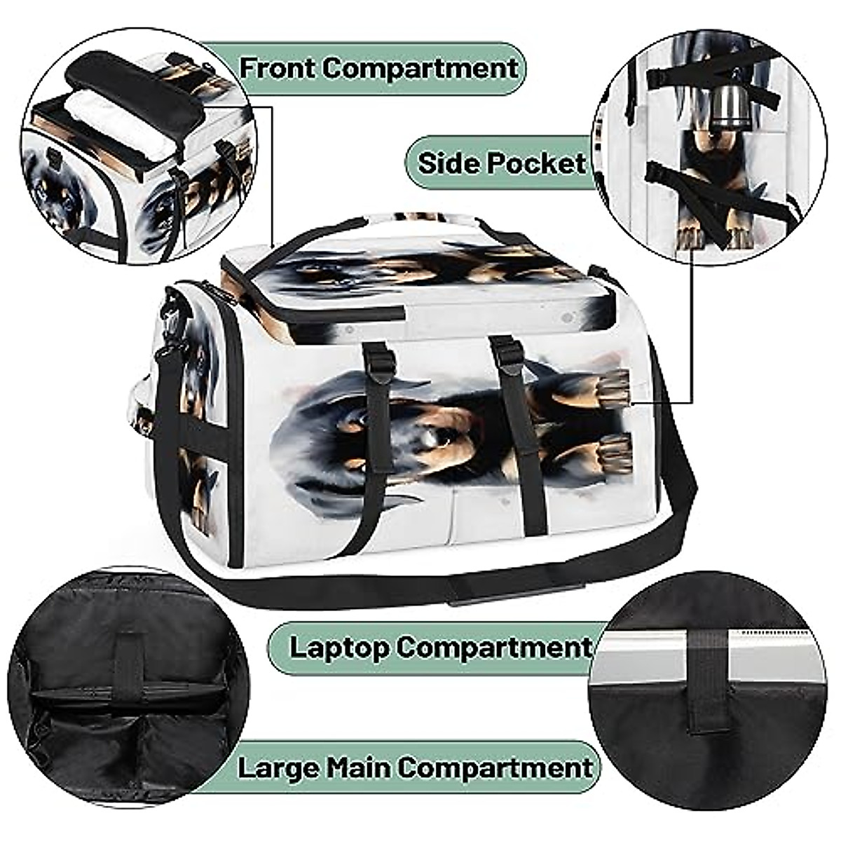 Dog Cute Rottweiler Gym Duffle Bag for Traveling Sports Tote Gym Bag with Shoes Compartment Water-resistant Workout Bag Weekender Bag Backpack for Men Women