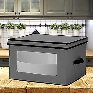 Household Essentials Large Serveware Storage Box, Polyester Canvas with Fiberboard Sides, 3 Protective Pouches, Foldable and Stackable, Fully Removable Lid, Gray
