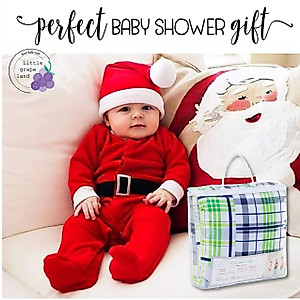 Little Grape Land 3 Piece Baby Crib Bedding Set, Plaid Standard Size Crib Set, Nursery Baby Bedding for Boys & Girls, Crib Sheet, Comforter, Crib Skirt, 28" x 52", Green