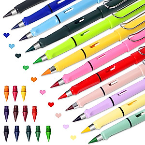 Frutasky 12 Colors Forever Pencil with Erase - Long Lasting Writing Infinity Pencil with Extra 12 Replaceable Heads, Never Sharpen Everlasting Inkless Pencil for Sketch, Drawing, School Supplies