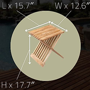 Nordic Style Assembled Bathroom, Spa Teak Wood Folding Stool and Seat 17.7" (Natural Finish, Beige)