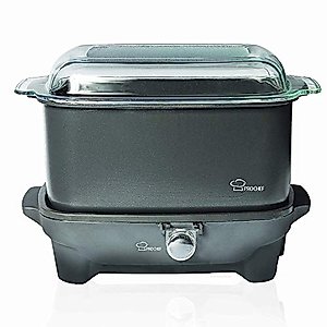 Prochef 12 qt Flat Base Slow Cooker Crock Pot with Shabbos Sure Knob Cover and Blech, BLACK