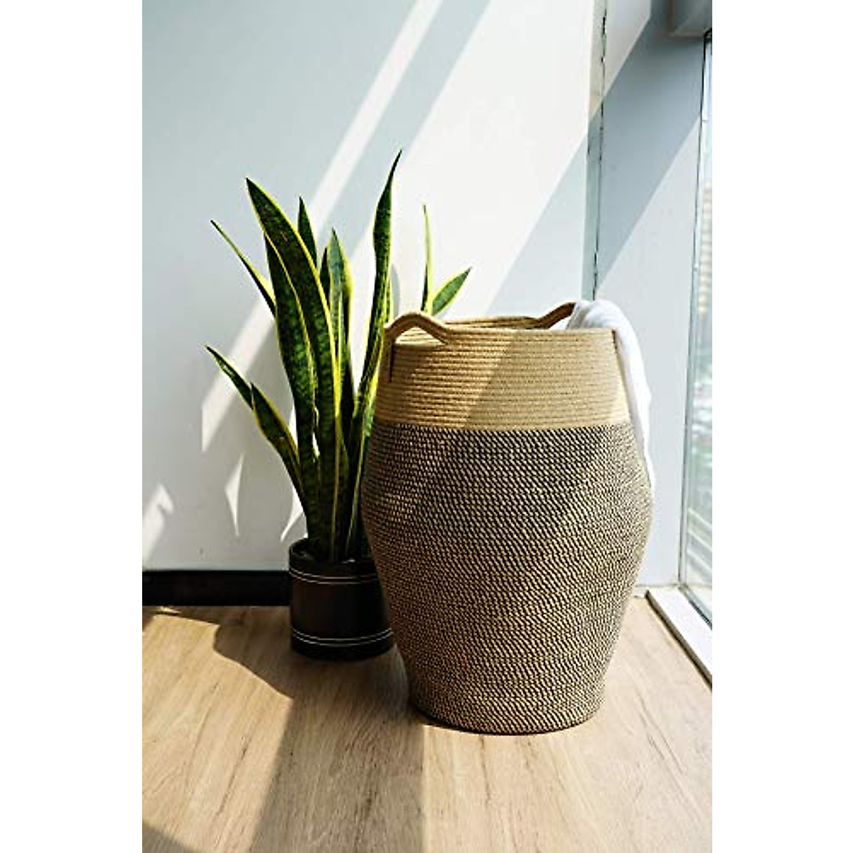 Goodpick Large Black Jute Rope Basket (Set of 2)