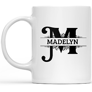 Initial Coffee Mug with Name Personalized for Women for Men Monogrammed gifts Letter Coffee Mug Custom Name Taza Personalizada Letters Initialed Monogram White