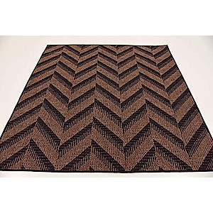 Unique Loom Outdoor Modern Collection Area Rug - Chevron (5' 4" Square, Brown/ Black)