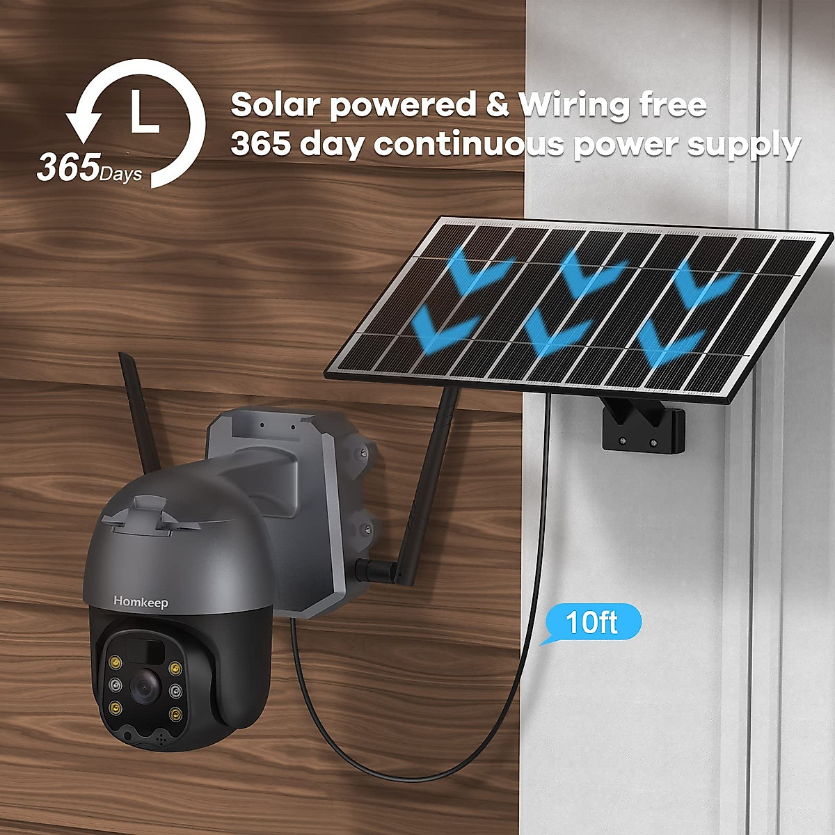 Security Camera Wireless Outdoor/Home, Solar 360° PTZ Surveillance System with 24000mAh Battery, Color Night Vision, WiFi, PIR Motion Detection, APP Alert Push, Spotlight and Siren, Two-Way Talk, IP66