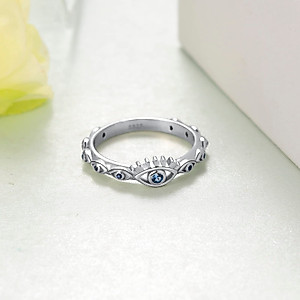 SCZKLAQ Evil Eye Ring for Women 925 Sterling Silver Blue Evil Eye Rings Blue Eyes Lucky Spiritual Protection Jewelry Gift for Women (8)
