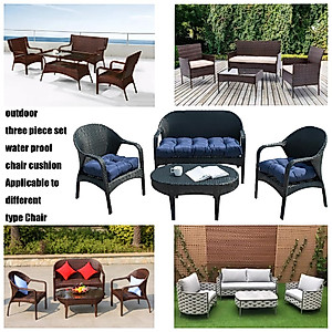 GHKWXUE Patio Wicker Cushions Outdoor/Indoor Patio Waterproof 3 Piece Loveseat Cushion Set All-Thickened Swing Cushions 2-3 Seater,1 Loveseat Cushion 43”x20” & 2 U-Shape Cushion 19”x19”& Dark Blue