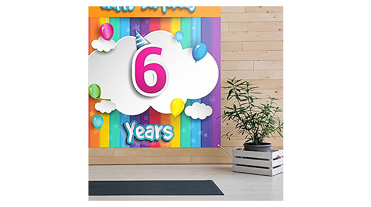 Celebrate 6th Birthday with Colorful Rainbow Backdrop Banner